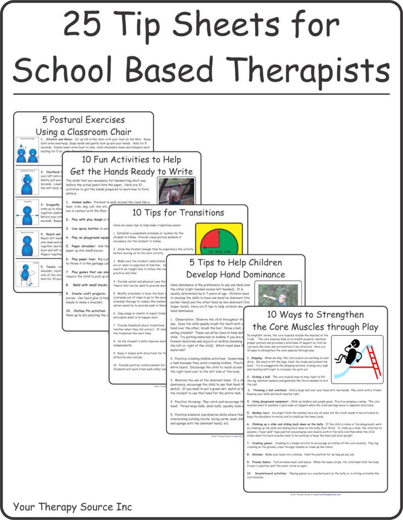 25 Tip Sheets for School Based Therapists - Your Therapy Source