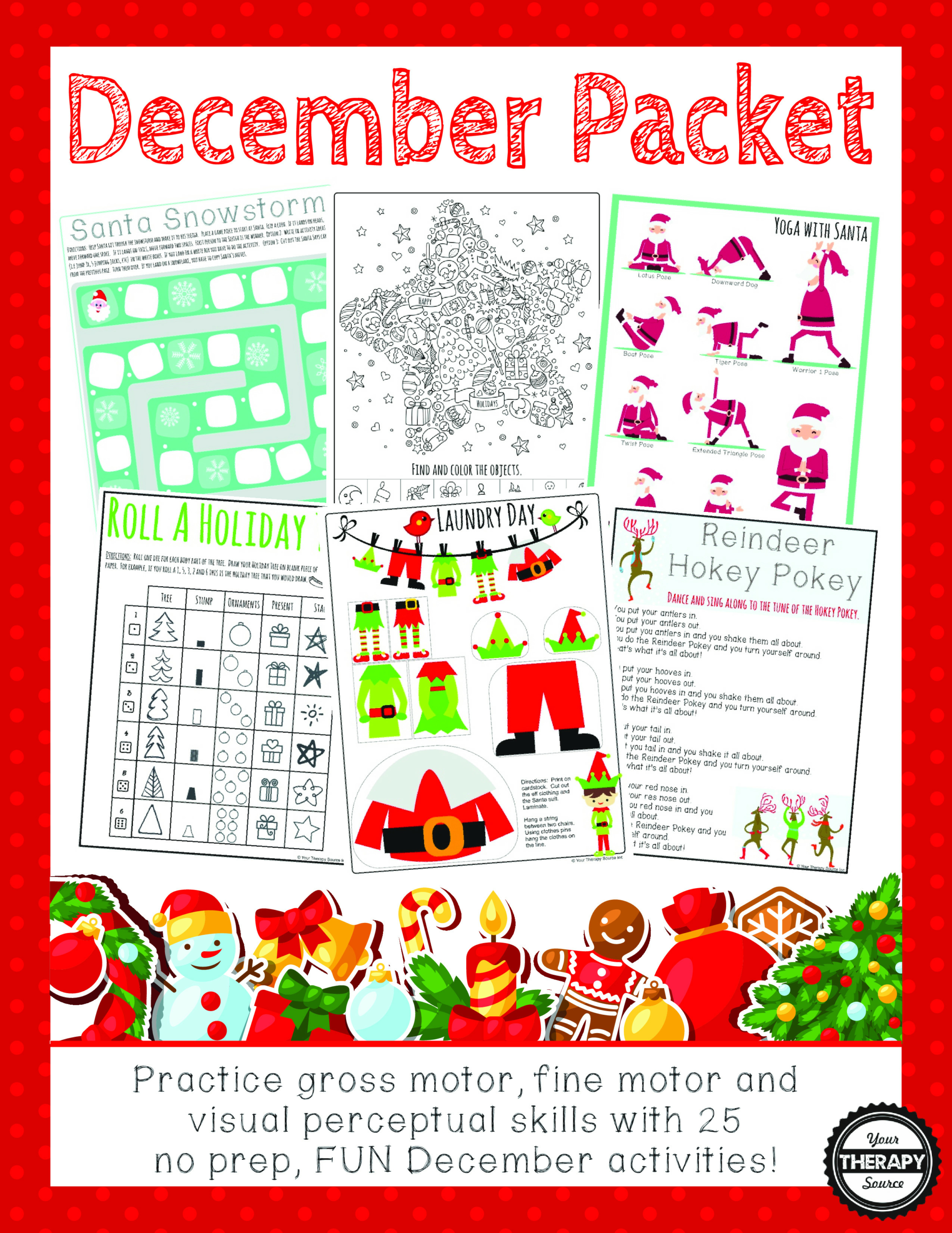 December Fine Motor, Gross Motor and Visual Motor Packet - Your Therapy ...