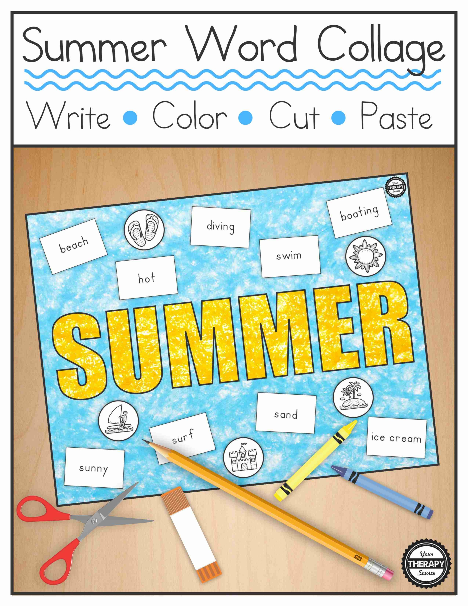 Summer Word Collage - Handwriting, Color, Cut and Paste - Your Therapy ...