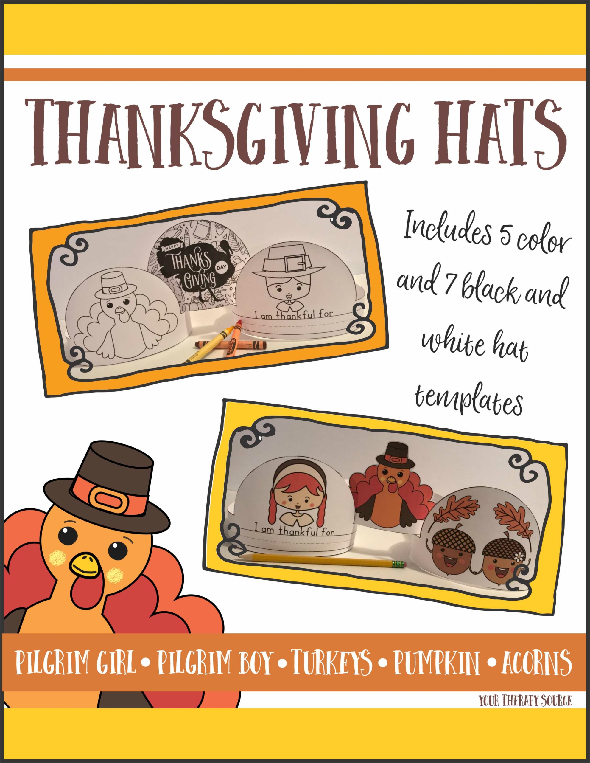 Thanksgiving Hats - Write, Color, Cut and Glue - Your Therapy Source