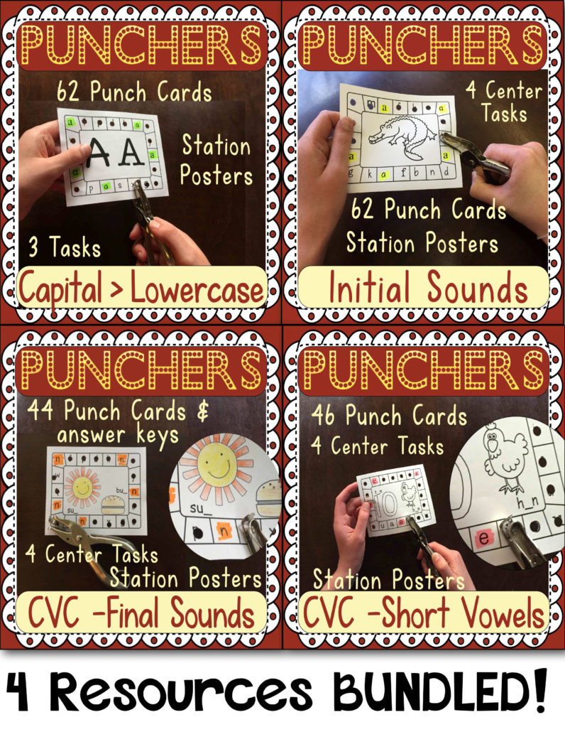Hole Punch Task Cards BUNDLED: Letter ID, Beginning, Final, & Short ...