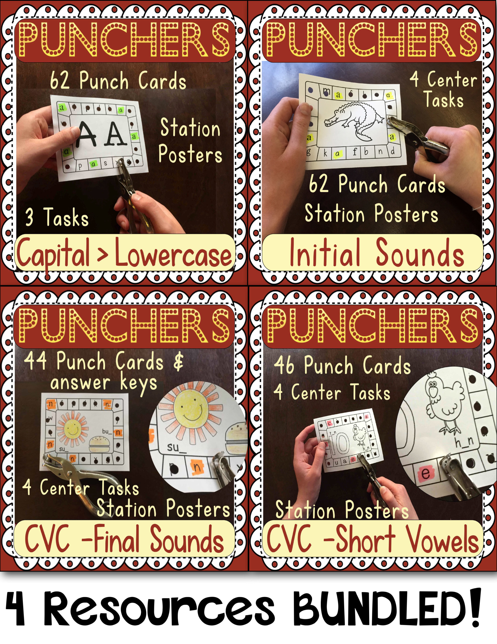 Hole Punch Task Cards BUNDLED: Letter ID, Beginning, Final, & Short ...