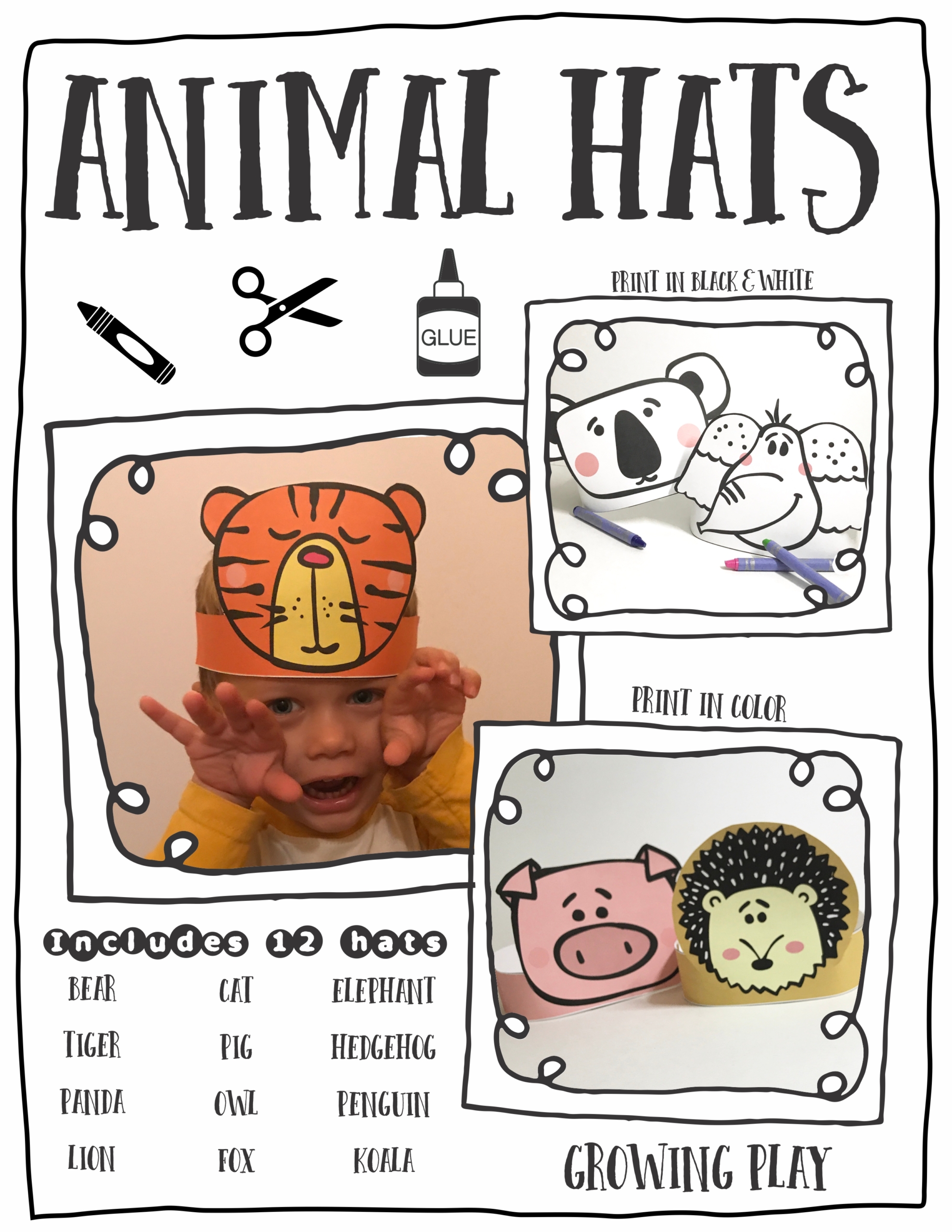 Animal Hats - Color, Cut and Glue - Your Therapy Source