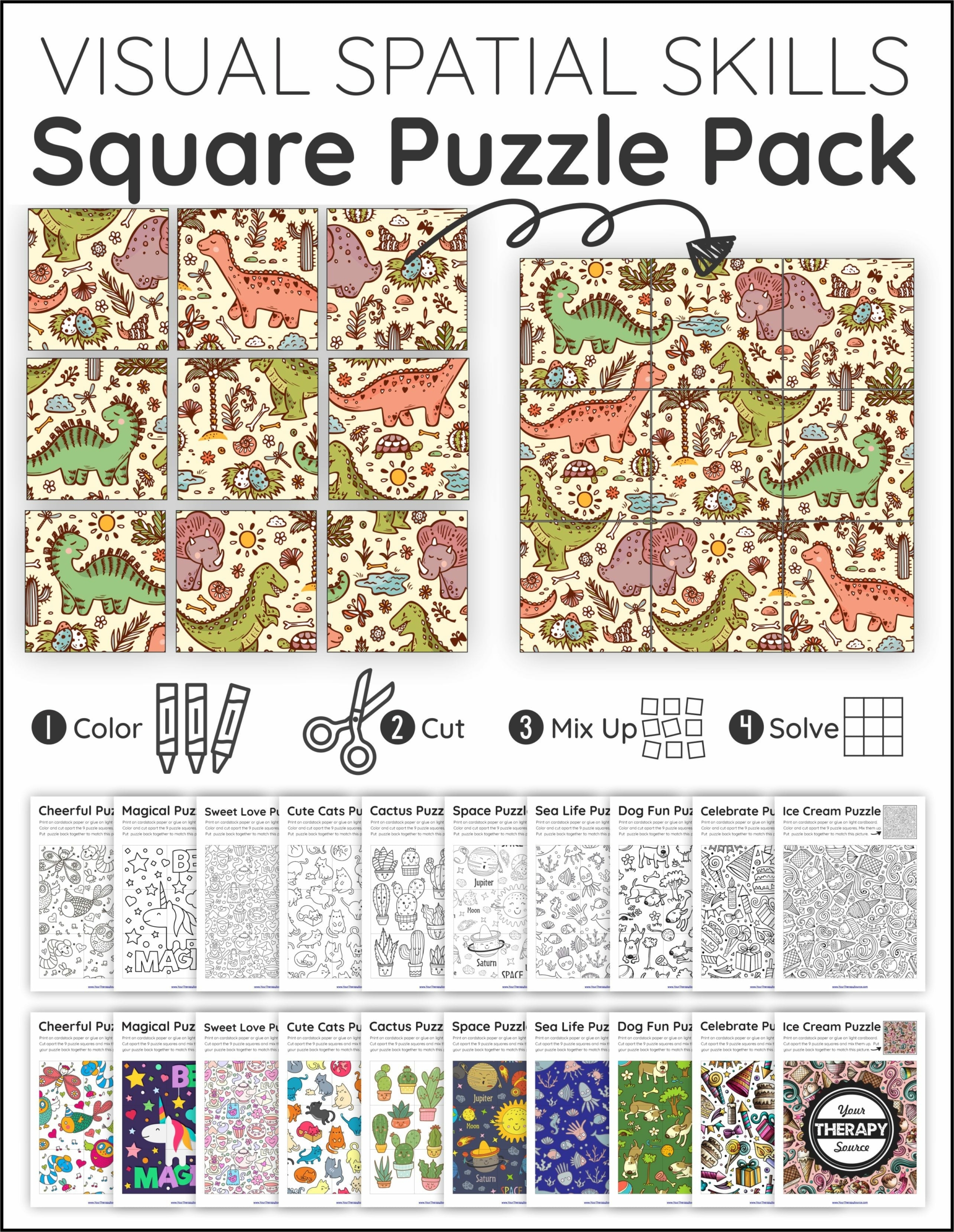 Visual Spatial Puzzles - Square Puzzle Pack - Your Therapy Source