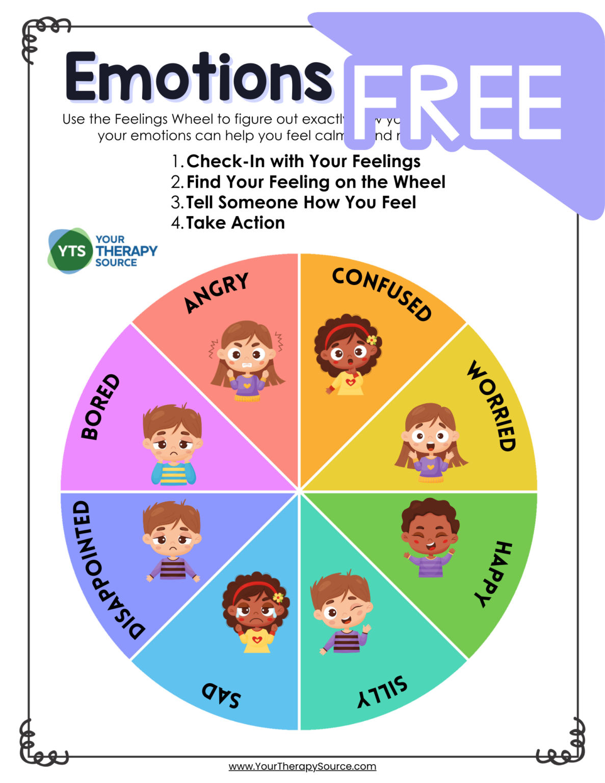 Feelings Wheel for Kids - Free Printable - Your Therapy Source