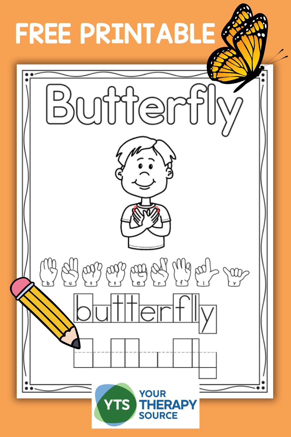 Free Butterfly Sign Language Fine Motor Worksheet - Your Therapy Source