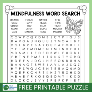 Mindfulness Word Search Puzzle Free Printable - Your Therapy Source