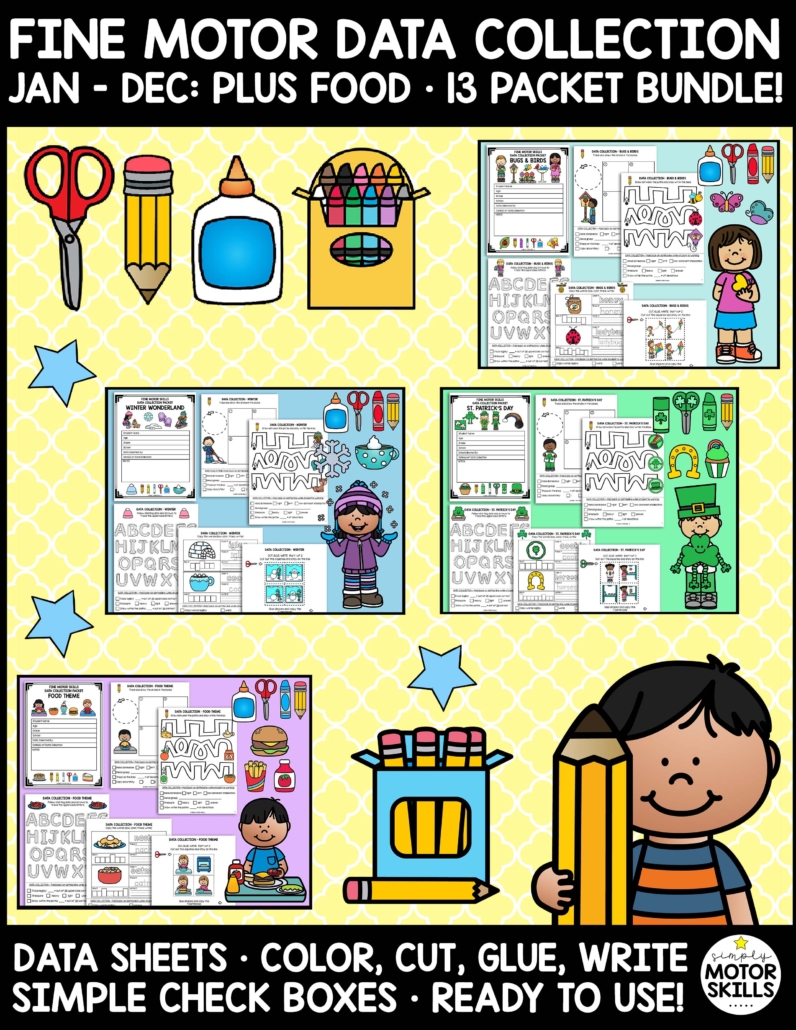 Fine Motor Data Collection BUNDLE - JAN-DEC Color, Cut, Glue, Write ...