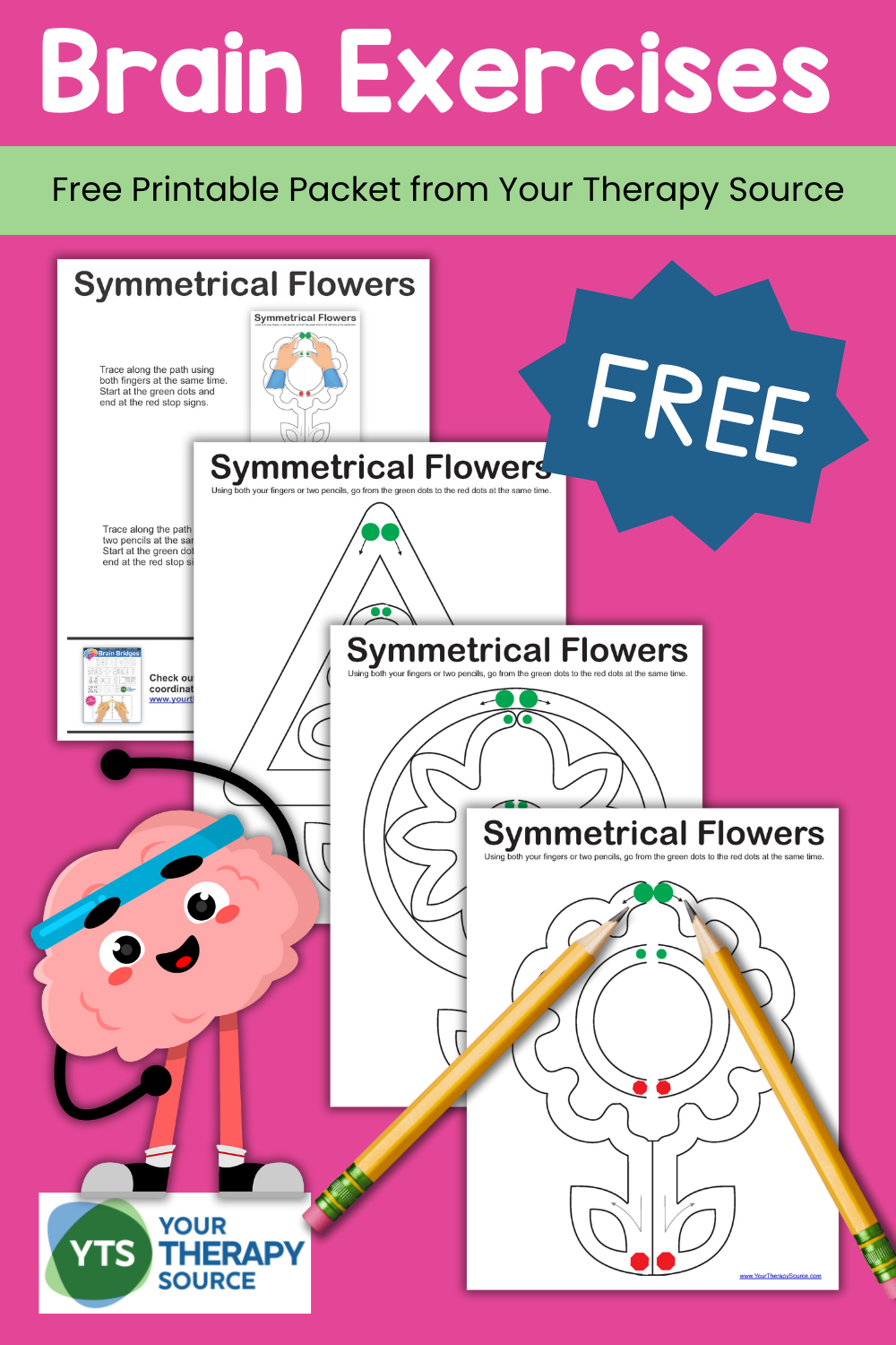Brain Exercises Symmetrical Flowers Free Printables - Your Therapy Source