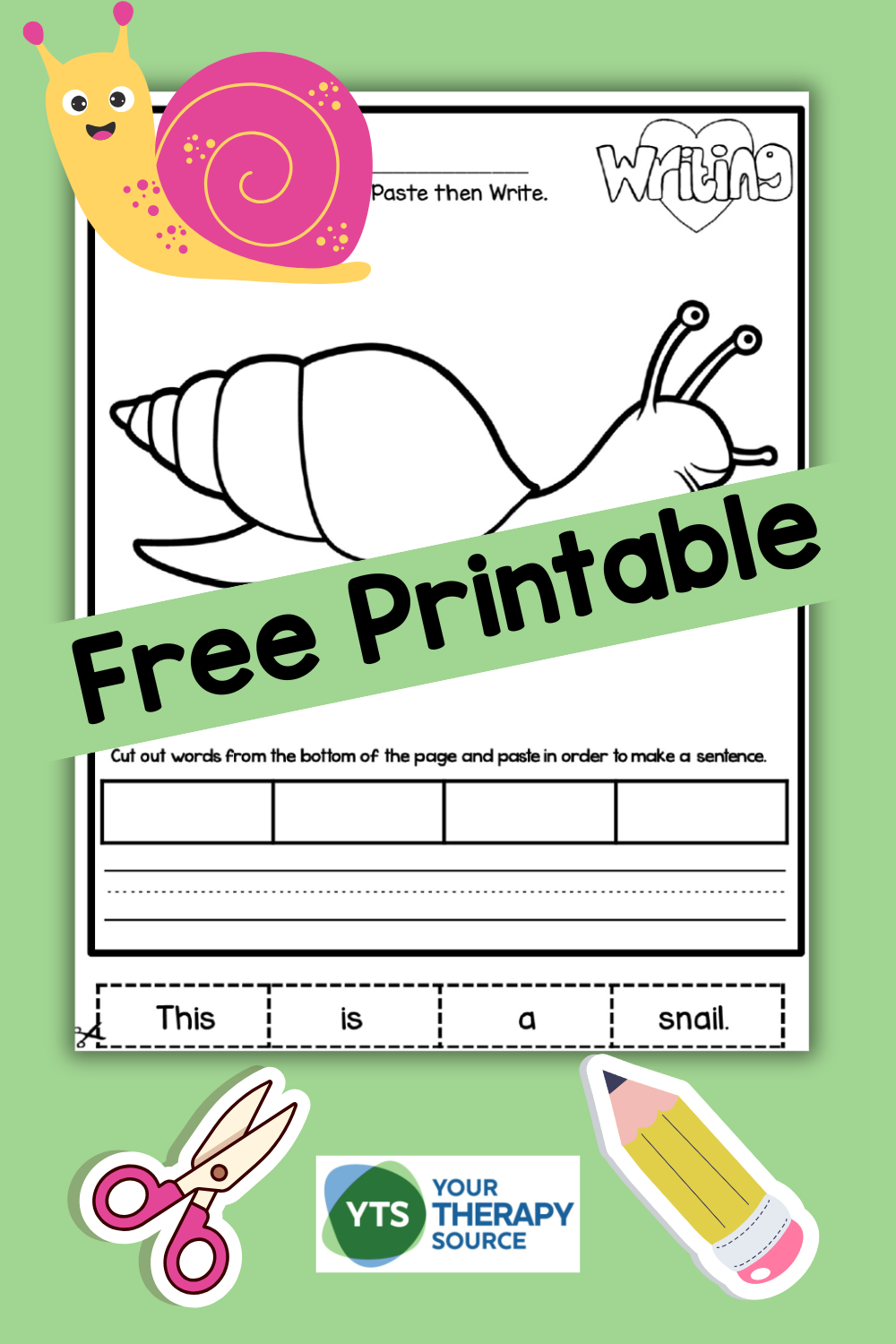 Snail Cut and Paste Free Printable - Your Therapy Source