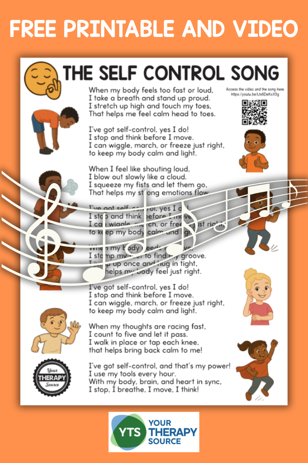 Self Control Song - Free Printable - Your Therapy Source