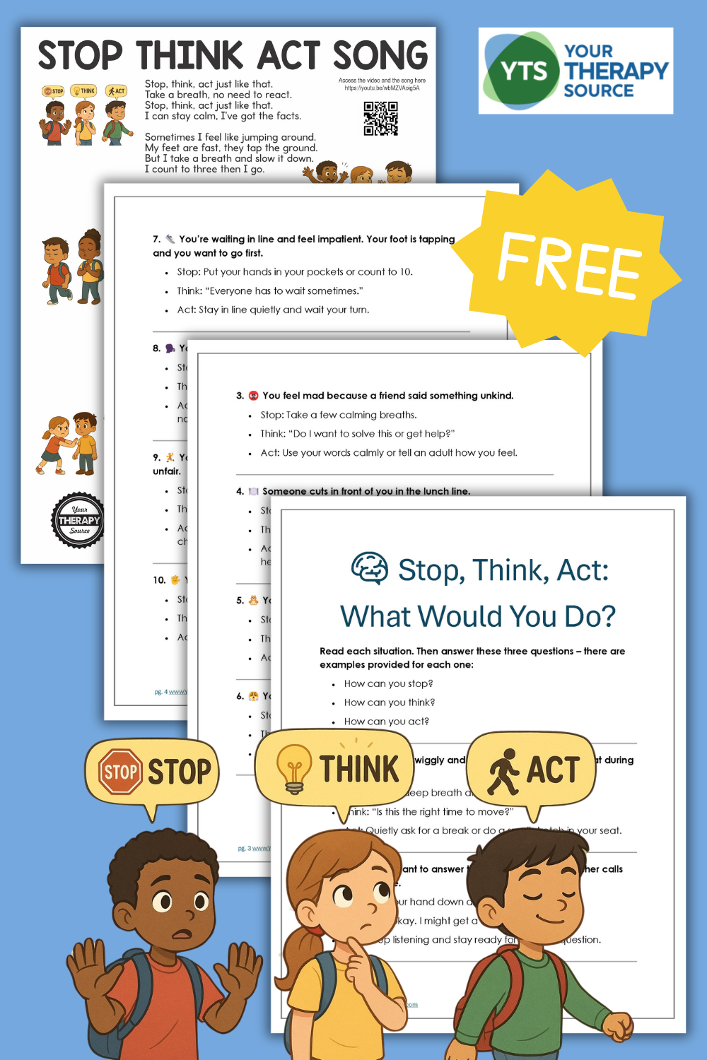 Stop Think Act Impulse Control Free Printables and Song - Your Therapy ...