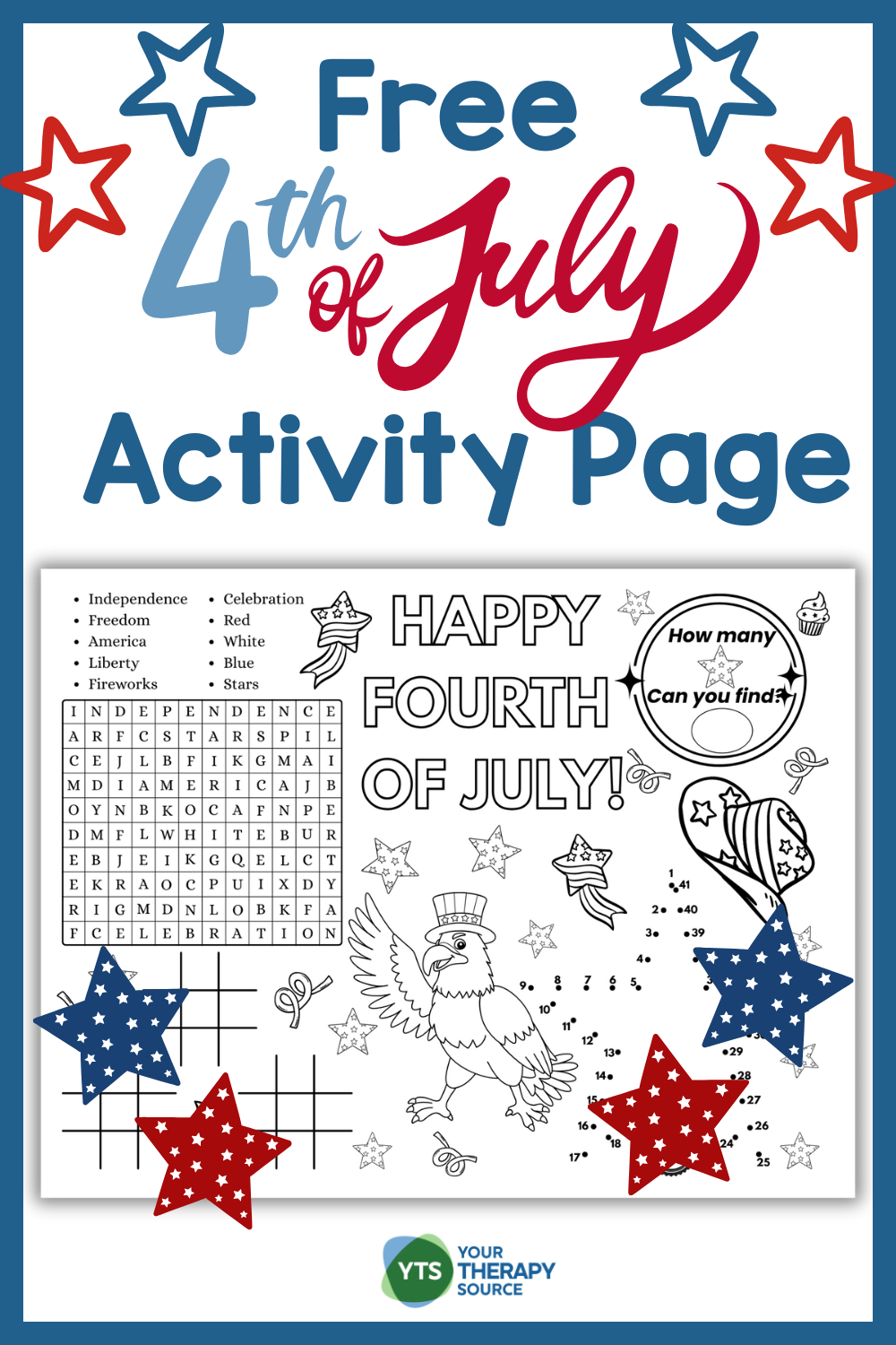 July 4th Activity Mat Free Printable PDF - Your Therapy Source