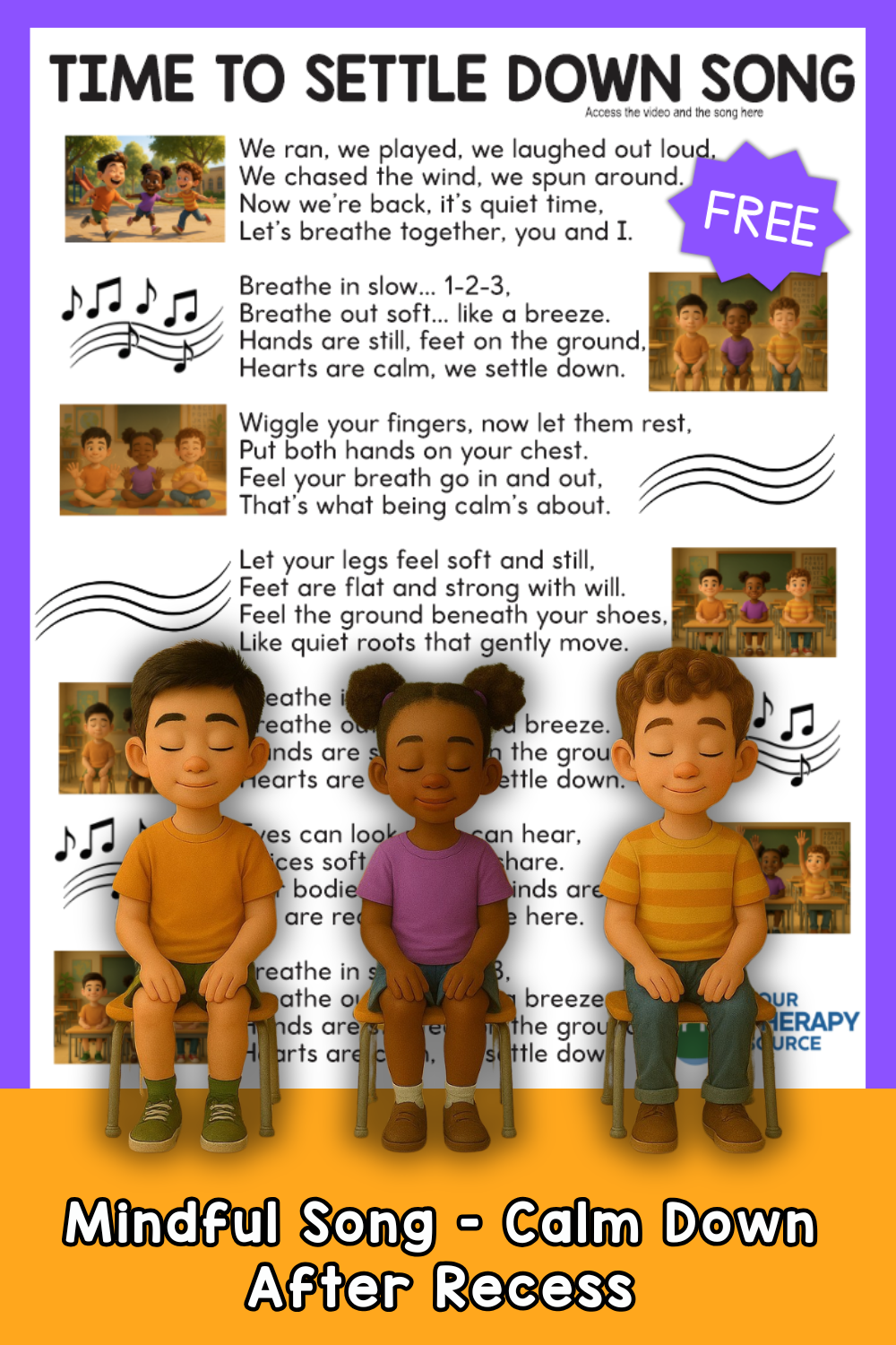 Mindful Song Free Printable: Time to Settle Down After Recess - Your ...