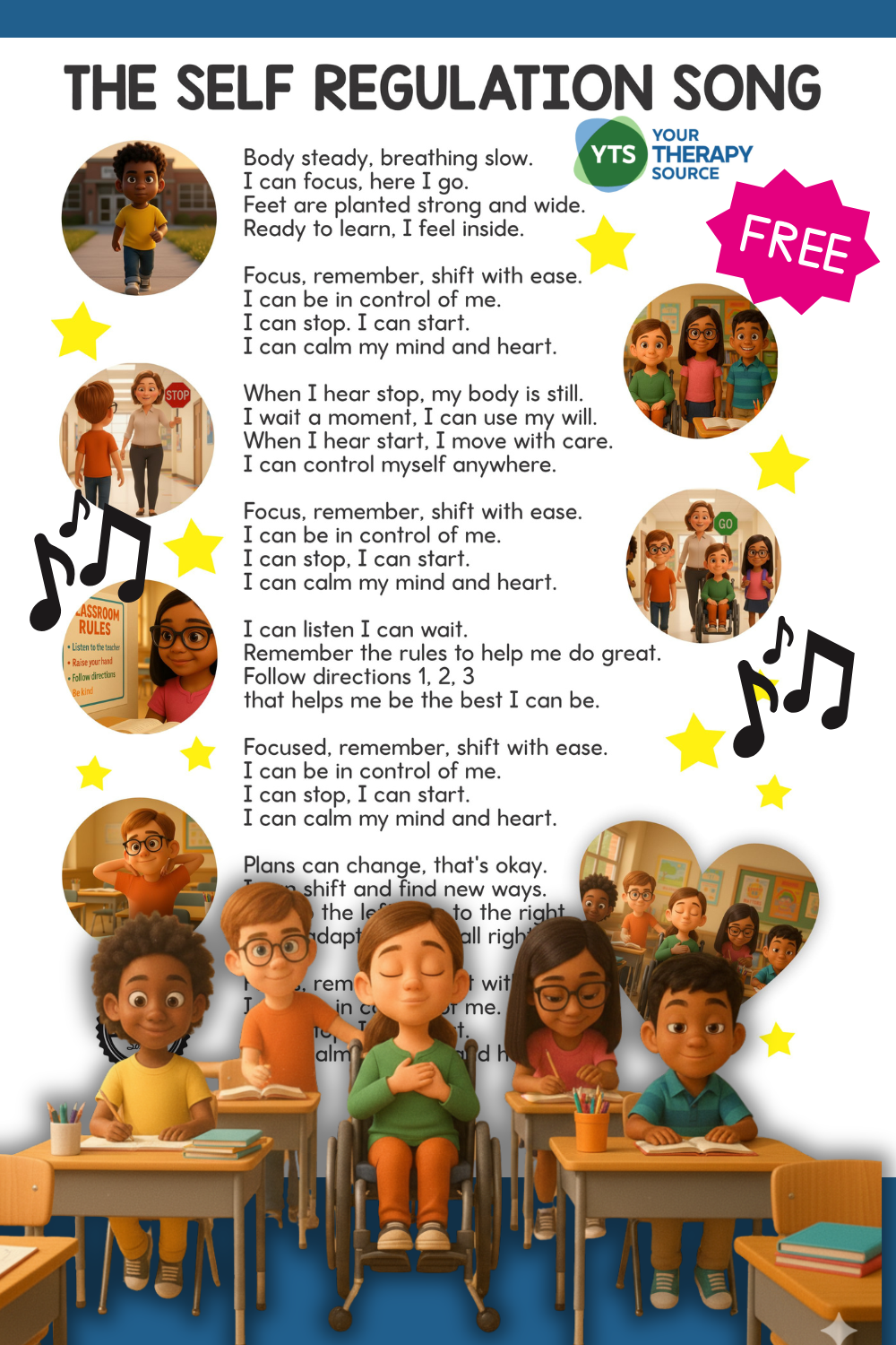 The Self Regulation Song - Free Printable - Your Therapy Source