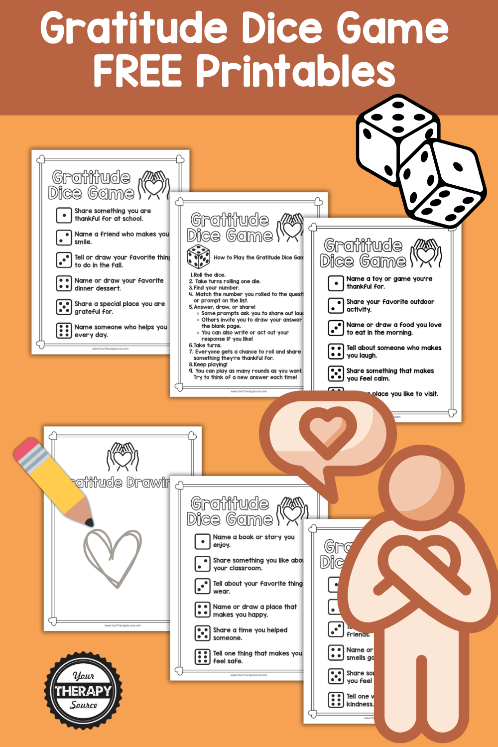 Gratitude Dice Game Free Printable - Your Therapy Source