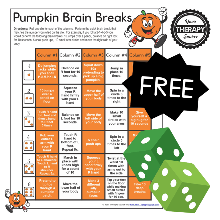 Pumpkin Dice Game Free Printable PDF - Your Therapy Source