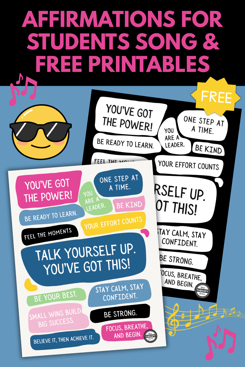 Positive Affirmations for School Song and Free Printable - Your Therapy ...