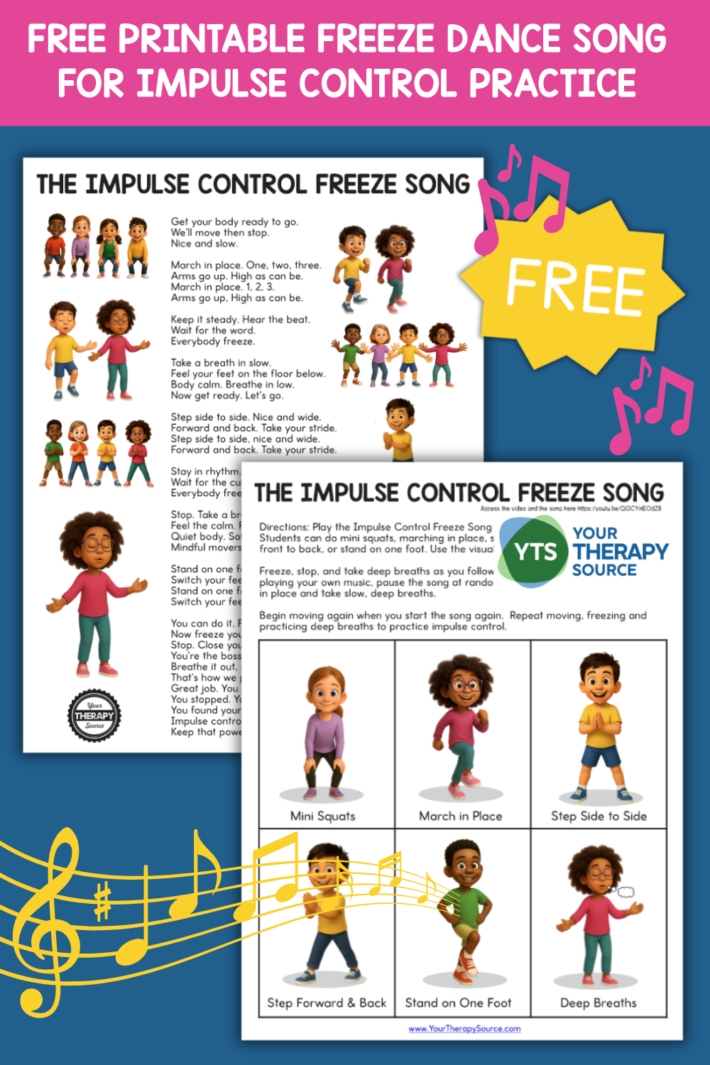 Freeze Dance Impulse Control Song with Free Printables - Your Therapy ...