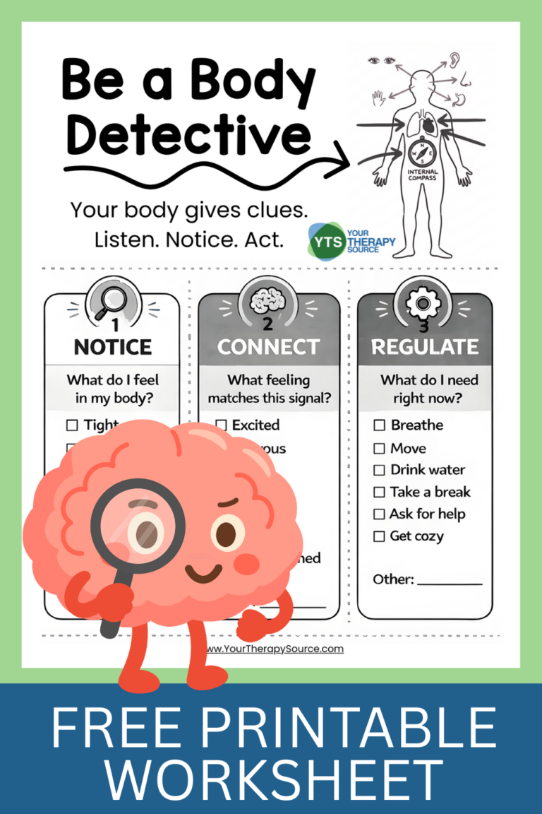 Be a Body Detective Interoception Worksheet - Free - Your Therapy Source