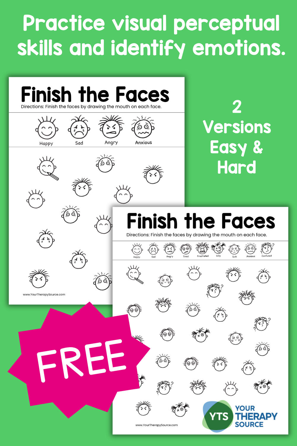 Identifying Emotions Worksheets - Finish the Faces - Your Therapy Source